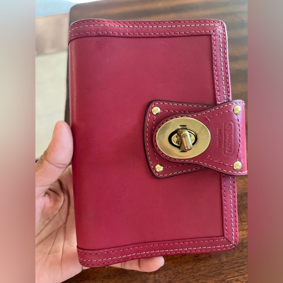 Coach | Bags | Coach Legacy Pink Leather Turn Lock Studded Wallet Card ...